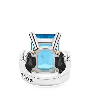 Lagos Sterling Silver And 18k Yellow Gold Glacier Topaz Ring - Blue
