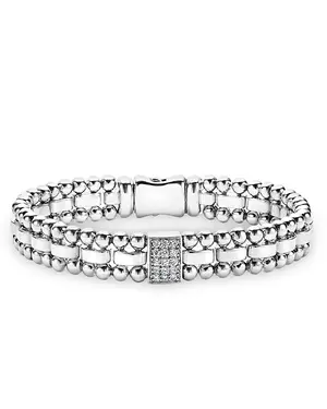Lagos Sterling Silver Caviar Spark Diamond Link Bracelet