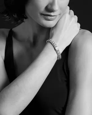 Lagos Sterling Silver Caviar Spark Diamond Link Bracelet