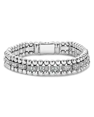 Lagos Sterling Silver Caviar Spark Diamond Link Bracelet