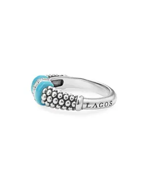 Lagos Sterling Silver Tapered Ring With Diamond And Caviar Detailing - Blue/silver