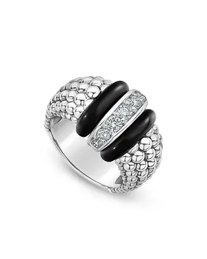 Lagos LAGOS Sterling Silver, Black Caviar, Diamond And Ceramic Statement Ring Silver