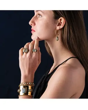 CAPUCINE DE WULF Scarab Ring In Gold With Blue Labradorite And Onyx - Blue Multi/gold