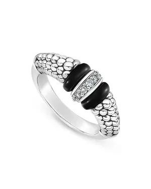 Lagos Diamond And Black Ceramic Statement Ring - Silver