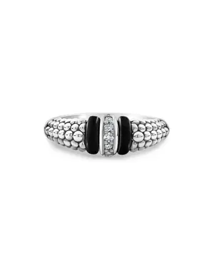 Lagos Diamond And Black Ceramic Statement Ring - Silver