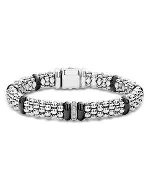 Lagos Sterling Silver, Ceramic And Diamond Link Bracelet - Black/silver