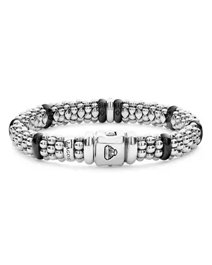 Lagos Sterling Silver, Ceramic And Diamond Link Bracelet - Black/silver