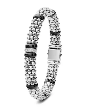 Lagos Sterling Silver, Ceramic And Diamond Link Bracelet - Black/silver