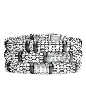 Lagos Sterling Silver, Ceramic And Diamond Link Bracelet - Black/silver