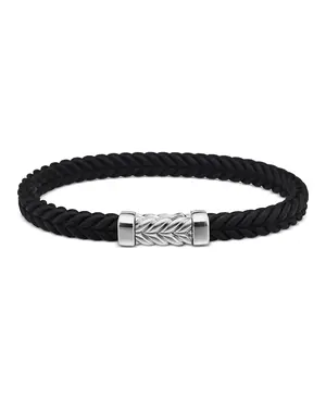 David Yurman Chevron Black Rubber Bracelet With Sterling Silver, 6mm Black/silver