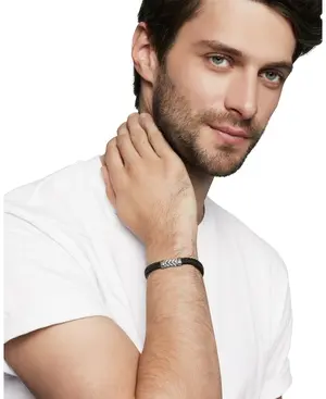 David Yurman Chevron Black Rubber Bracelet With Sterling Silver, 6mm - Black/silver