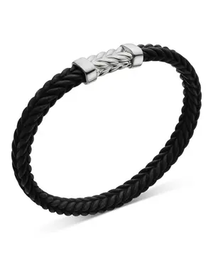 David Yurman Chevron Black Rubber Bracelet With Sterling Silver, 6mm - Black/silver