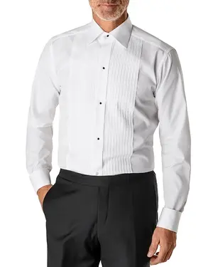 Eton Slim Fit Long Sleeve Pleated Bib Cotton Tuxedo Shirt - White