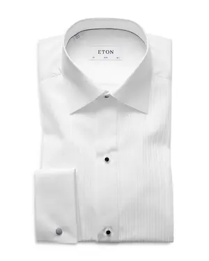 Eton Slim Fit Long Sleeve Pleated Bib Cotton Tuxedo Shirt - White