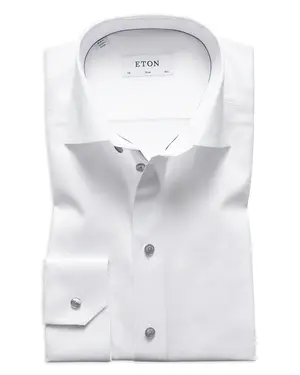 Eton Slim Fit Contrast Gray Button Twill Dress Shirt