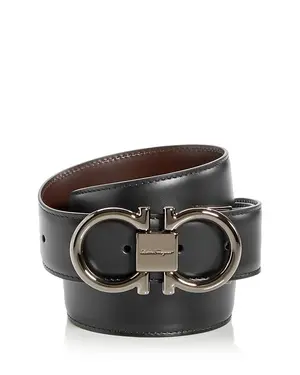 FERRAGAMO Double Gancini Reversible Leather Belt - Nero/brown