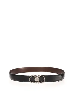 FERRAGAMO Double Gancini Reversible Leather Belt - Nero/brown
