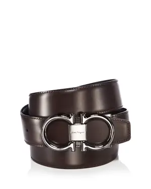 FERRAGAMO Double Gancini Reversible Leather Belt - Nero/brown