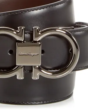 FERRAGAMO Double Gancini Reversible Leather Belt - Nero/brown