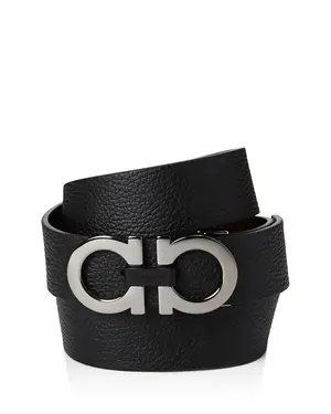 FERRAGAMO Salvatore Ferragamo Double Gancini Buckle Reversible Leather Belt Black/hickory