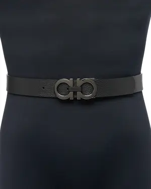 FERRAGAMO Double Gancini Buckle Reversible Leather Belt - Black/hickory