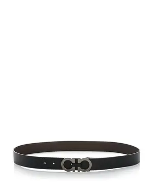 FERRAGAMO Double Gancini Buckle Reversible Leather Belt - Black/hickory