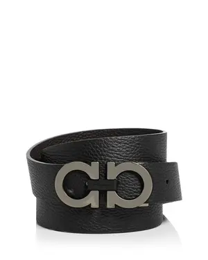 FERRAGAMO Double Gancini Buckle Reversible Leather Belt - Black/hickory