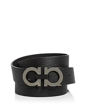 FERRAGAMO Salvatore Ferragamo Double Gancini Buckle Reversible Leather Belt Nero/hickory