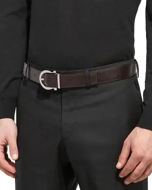 FERRAGAMO Gancini Reversible Leather Belt - Black/brown