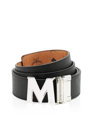 Mcm Claus Reversible Belt - Cognac/silver
