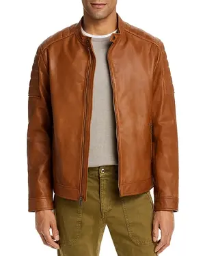 Cole Haan Leather Moto Jacket - Camel