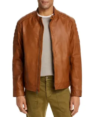Cole Haan Leather Moto Jacket - Camel