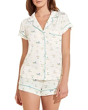 Eberjey Gisele Shortie Short Set Vacation White/ocean Bay
