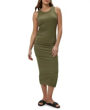 Michael Stars Wren Tank Midi Dress With Side Slit And Ruching - Caper