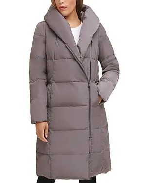 Cole Haan Cole Haan Hooded Asymmetric Zip Puffer Coat Carbon