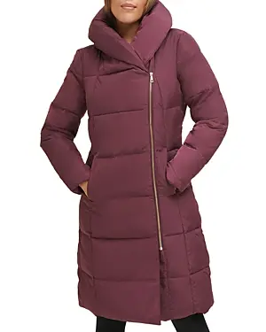 Cole Haan Cole Haan Hooded Asymmetric Zip Puffer Coat Merlot