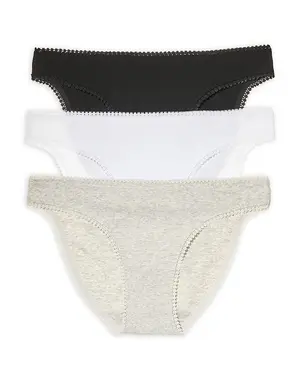 ON GOSSAMER Cabana Cotton Blend Stretch Hip Bikinis, Set Of 3 Black/white/gray