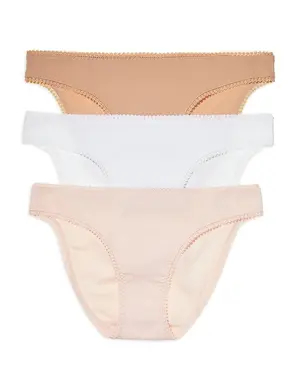 ON GOSSAMER Cabana Cotton Blend Stretch Hip Bikinis, Set Of 3 Blush/white/champagne