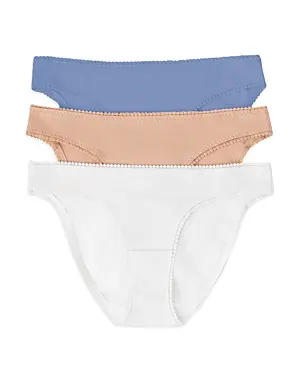 ON GOSSAMER Cabana Cotton Blend Stretch Hip Bikinis, Set Of 3 White/champ/blue Mist