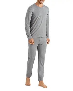 Hanro Hanro Cotton Blend Long Sleeve V Neck Tee Stone Melange