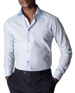 Eton Cotton Contemporary Fit Textured Solid Shirt - Light Blue