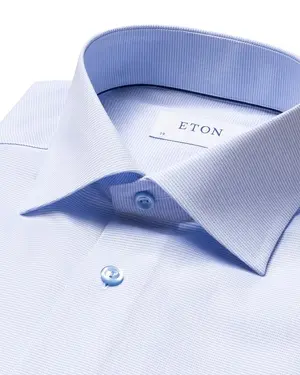Eton Cotton Contemporary Fit Textured Solid Shirt - Light Blue
