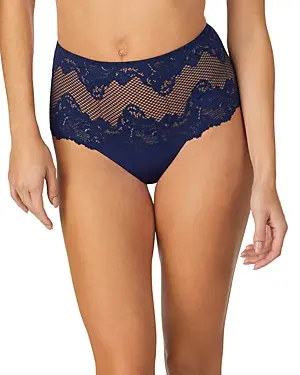 Le Mystère Lace Allure High Waist Thong Navy Blue