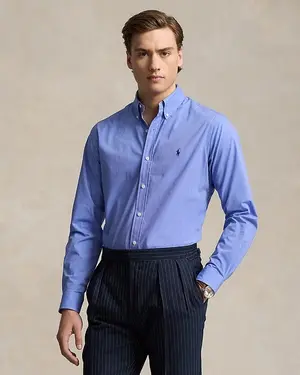 Polo Ralph Lauren Cotton Poplin Classic Fit Button Down Shirt - Solid Blue