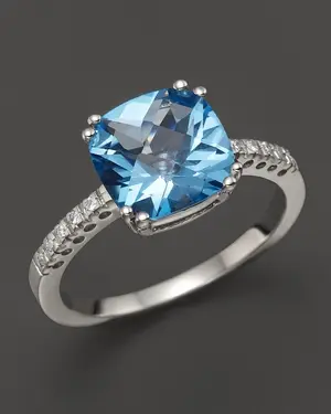 Bloomingdale'S Topaz And Diamond Ring In 14k White Gold - Blue