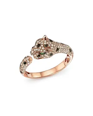 Bloomingdale'S Diamond And Tsavorite Panther Ring In 14k Rose