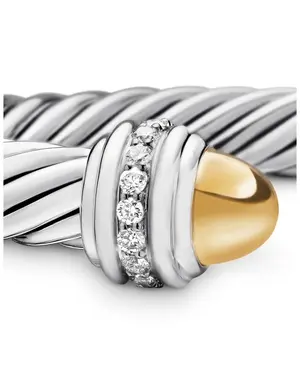 David Yurman Cable Bracelet With Diamonds And 14k Yellow Gold - Gold/silver