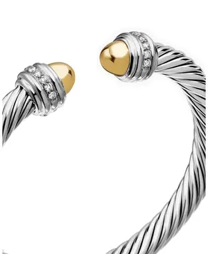 David Yurman Cable Bracelet With Diamonds And 14k Yellow Gold - Gold/silver