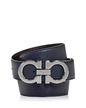 FERRAGAMO Double Gancini Reversible Leather Belt - Deep Ocean