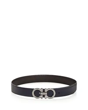 FERRAGAMO Double Gancini Reversible Leather Belt - Deep Ocean
